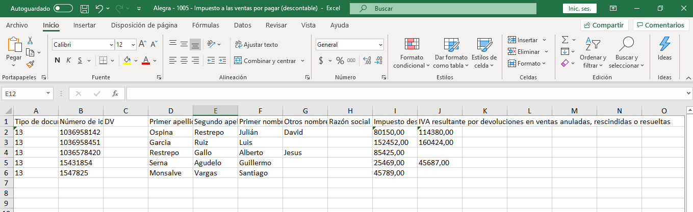 Genera el formato 1005 de información exógena